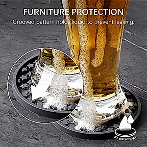 ME.FAN Silicone Coasters [6 Pack] Coasters for Drinks - Star Drinking Coasters with Holder - Cup Mat - Thickened, Non-Slip, Non-Stick, Deep Tray - Prevents Furniture and Tabletop Damages Black