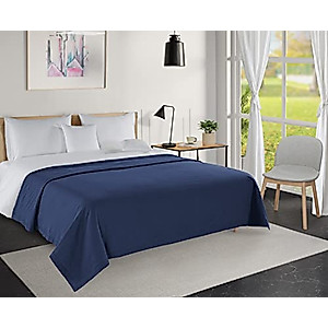 LANE LINEN Navy Blue Twin Blanket for Bed – 100% Cotton 320GSM Lightweight Soft Cozy 3-Layer Oversized Cooling Summer Throw Durable Breathable All Season Percale Weave 68”x90”