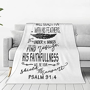 Bible Psalm 91 4 Christian Full Fleece Throw Cloak Wearable Blanket Flannel Fluffy Comforter Quilt Nursery Bedroom Bedding King Size Plush Soft Cozy Air Conditioner Blanket