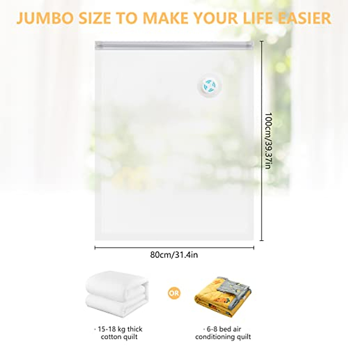 FYY Vacuum Storage Bags, 4 Pack Jumbo Space Saver Bags Double-Zip Vacuum Sealer Bags Compression Bags for Clothes, Comforters, Pillows, Blankets, 80% Space, No Pumps Needed