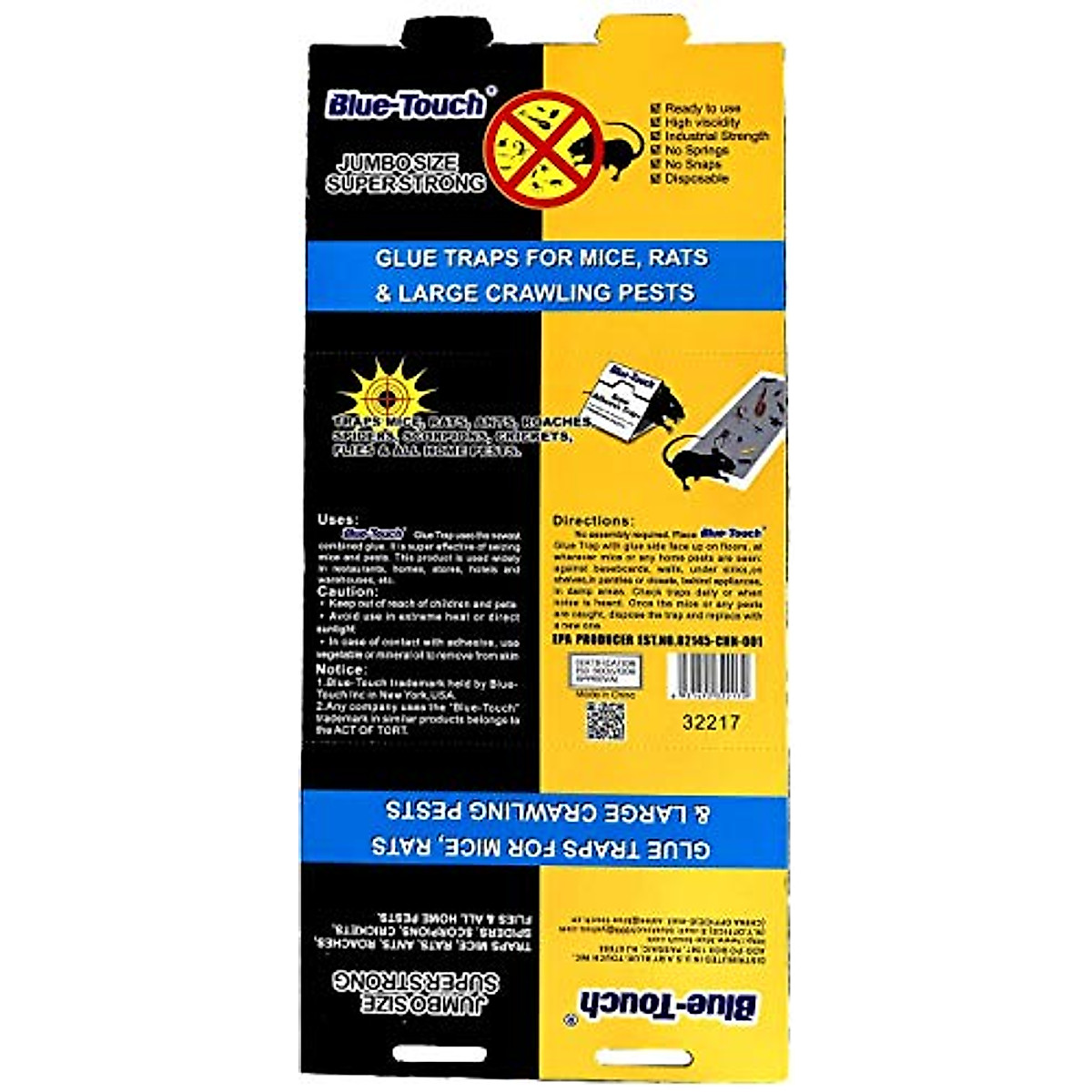 Blue-Touch Extra Large Strong Rats Glue Traps, Peanut Butter Scented Glue Boards for Mouse,Rats, mice, Snakes and Crawling pests. Jumbo Size 12.5 x5.8 inches, 1.75 OZ – 12 Traps