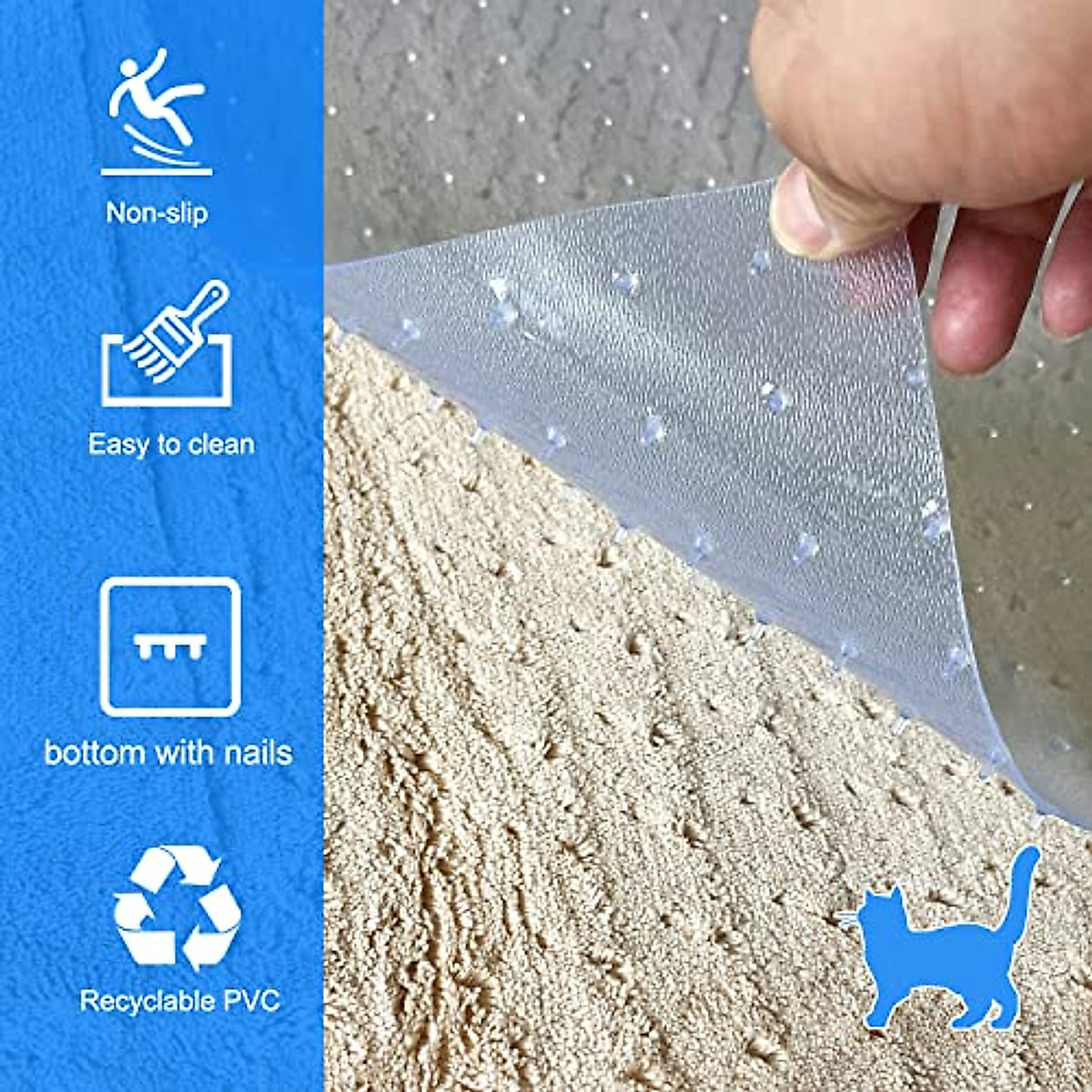 5.2Ft Cat Carpet Protector,Cat Carpet Protector for Doorway,DIY Non Slip Carpet Protector for Pets,Easy to Cut, Carpet Protector Stop Cats from Scratching Carpet at Doorway