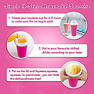 Slushie Maker Cup - DIY Magic Slushy Maker Squeeze Cup for Homemade Milk Shake Ice Cream Maker, Portable Smoothie Squeeze Cup for Juices and Milk, Birthday Gifts for Friends&Family(Pink)