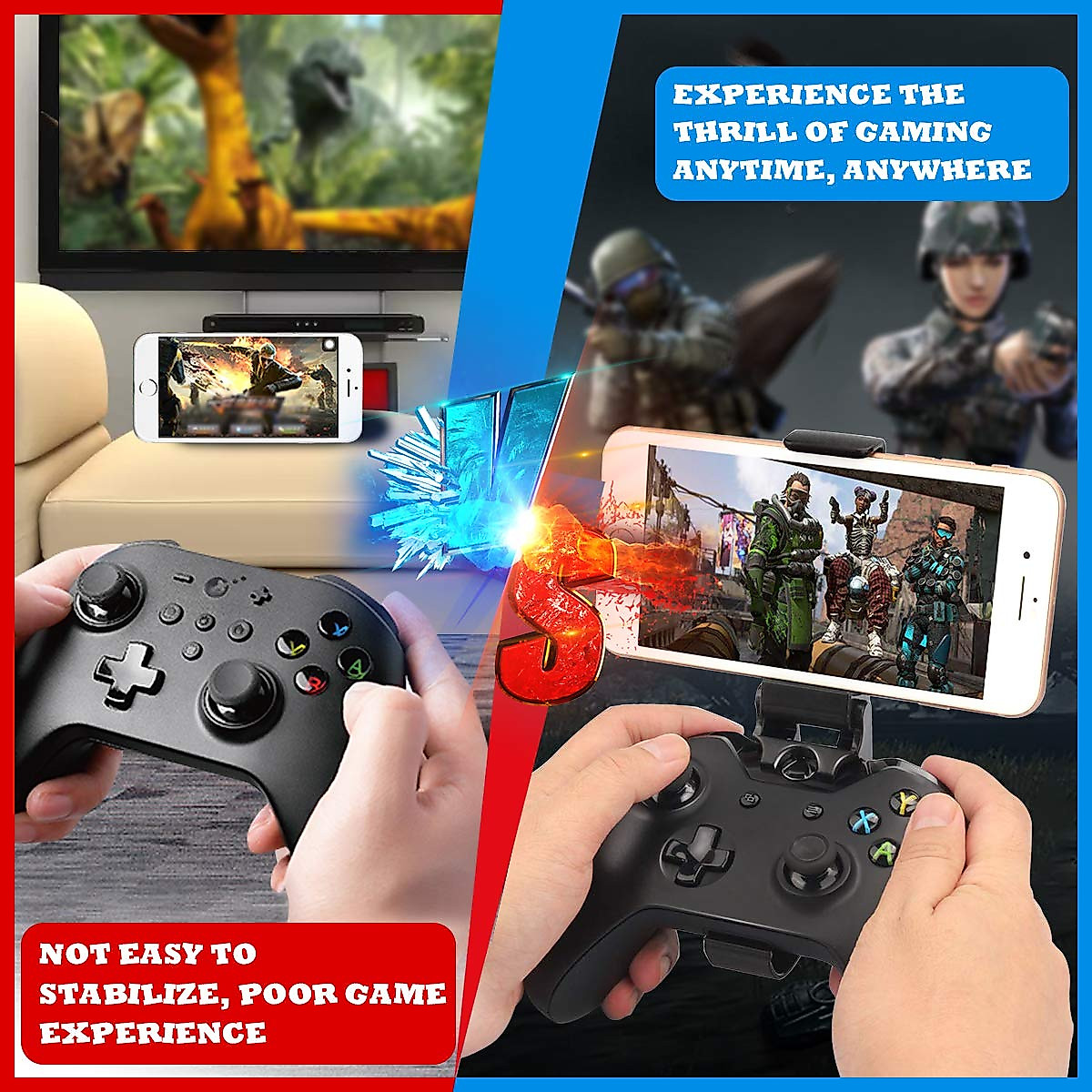 XBERSTAR Smart Phones Mount Bracket Hand Grip Stand Collapsible Foldable Clip Holder for Xbox ONE S Slim Ones Gamepad Controller