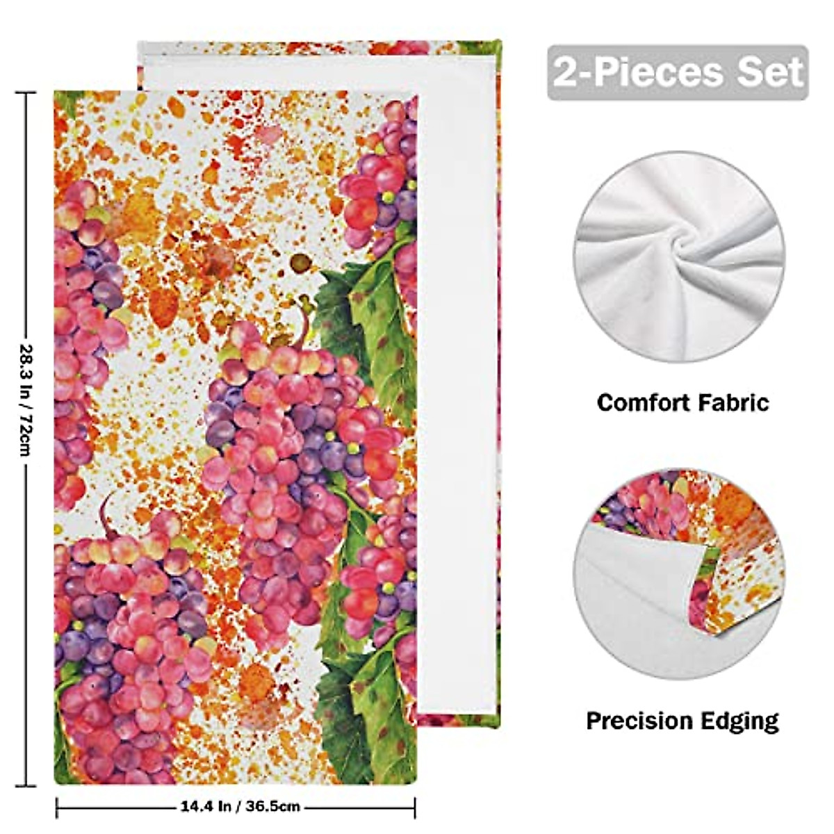 Set of 2 Premium Polyester Cotton Hand Towels Vintage Wine Grape, Highly Absorbent,28.3 x 14.4in(227vb1a)