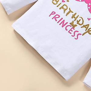 vivifayee Toddler Kids Baby Birthday Girl Outfit Ruffle Long Sleeve Mouse Ears Birthday Shirt Polka Dots Tutu Dress Cute Skirt Sets with Headband