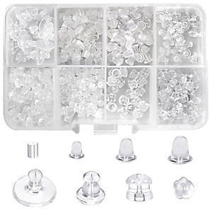 TOAOB 600pcs Silicone Earring Backs for Studs 8 Styles Clear Hypoallergenic Rubber Earrings Safety Back Stopper Replacement for Fish Hook Earring Studs Hoops