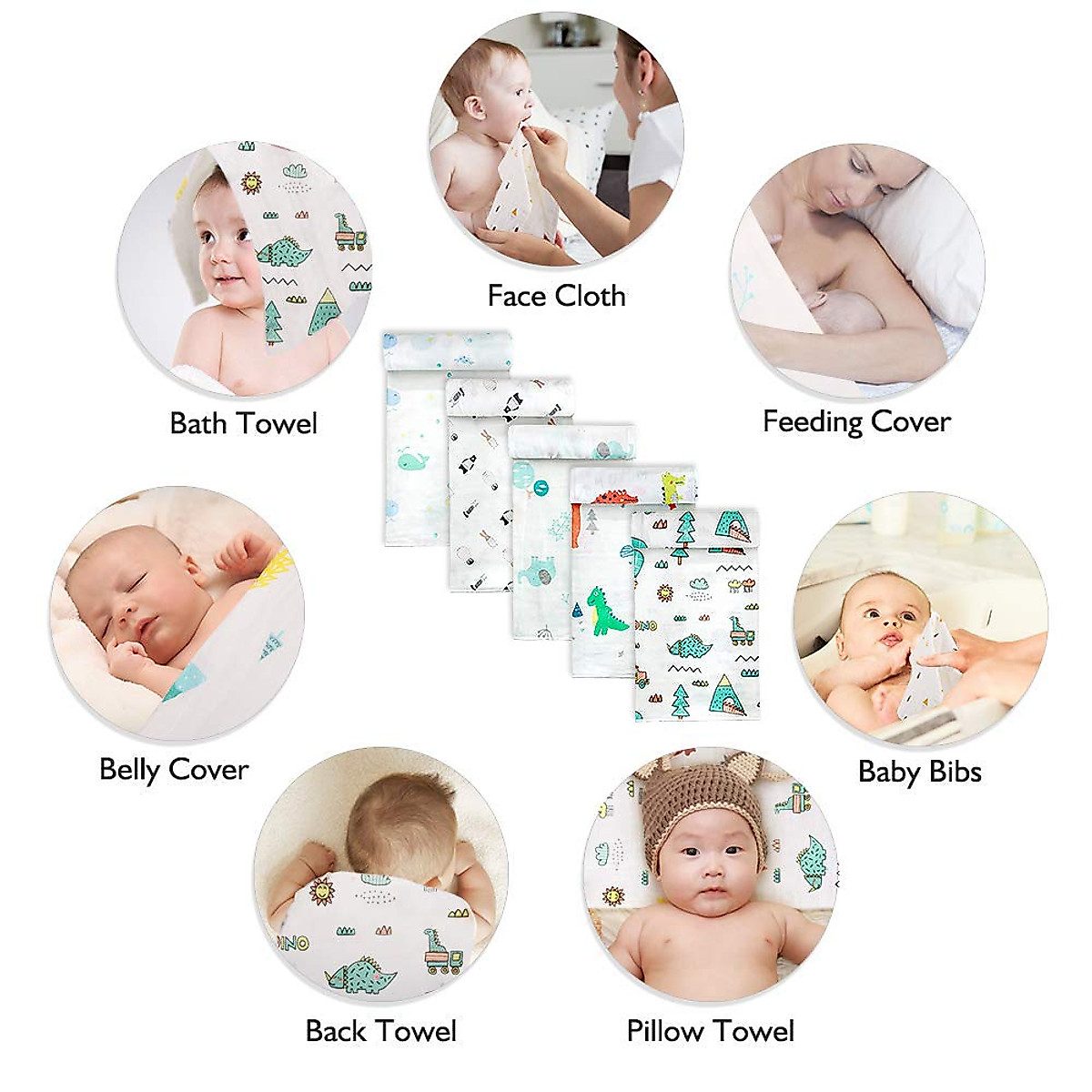 Koo-dib Muslin Baby Newborn Receiving Swaddle Blankets Neutral for Baby Boys, Muslin Baby Receiving Wrap Swaddle Blanket Boy, Baby Swaddles Set of 5 30x30 Inches