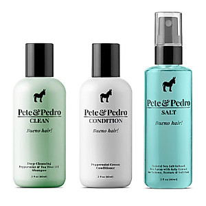Pete & Pedro TRIFECTA HAIR KIT - Men's Trial & Travel Size Trio Of Tea Tree Oil Shampoo, Peppermint Conditioner, & Sea Salt Spray | As Seen on Shark Tank, 2 oz. Each