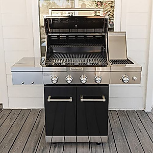 KitchenAid 720-0954L 4-Burner Stainless Steel Free Standing 55000 BTU Propane Gas Grill with Black Cabinet and Side Burner