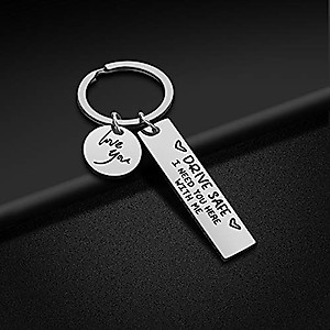 iJuqi Drive Safe Keychain Gifts for Boyfriend - I Need You Here With Me Driver Keyring Boyfriend Husband Gifts from Girlfriend Wife, Valentine’s Day Birthday Gifts for Him