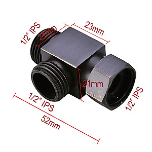 1/2" Brass Bronze 3 Way Diverter, Hose Fitting Tee, T Shape Adapter Connector for Angle Valve Hose, Bath Shower Arm, Toilet Bidet Sprayer Faucet, Oil Rubbed Bronze Finished