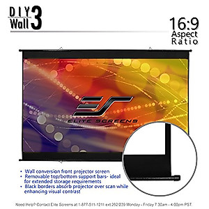 Elite Screens DIY Wall 3, 116-inch Indoor Outdoor Portable Projector screen PVC 16:9, 8K 4K Ultra HD 3D Movie Theater Cinema 116" Projection Screen, Roll-Up Hang Anywhere, DIYW116H3