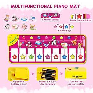 M SANMERSEN Piano Mat - Musical Keyboard Floor Playmat 39.5" Electronic Music Animal Touch Play Blanket Funny Xmas Gift Toy for 1 2 3 Year Old