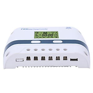 Solar Panel Battery Regulator, 12V 24V PWM Solar Charger Controller LCD Display with USB Output 40A Waterproof Solar Panel Regulator