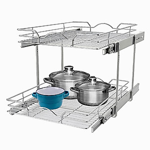OCG 2 Tier Pull Out Cabinet Organizer (11" W x 18" D), Pull Out Shelves for Kitchen Cabinets, Pull Out Drawers for Base Cabinet Organization in Kitchen Bathroom Pantry, Chrome Finish