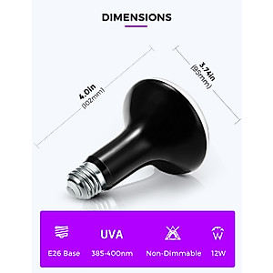 L LOHAS LED Black Light Bulbs, BR30 LED Black Light Bulb Glow in the Dark, 12W Halloween Blacklight Bulb UV 120WEquiv,UVA385-400nm, Black Light Bulbs for Glow Party Body Paint Fluorescent Poster,2Pack