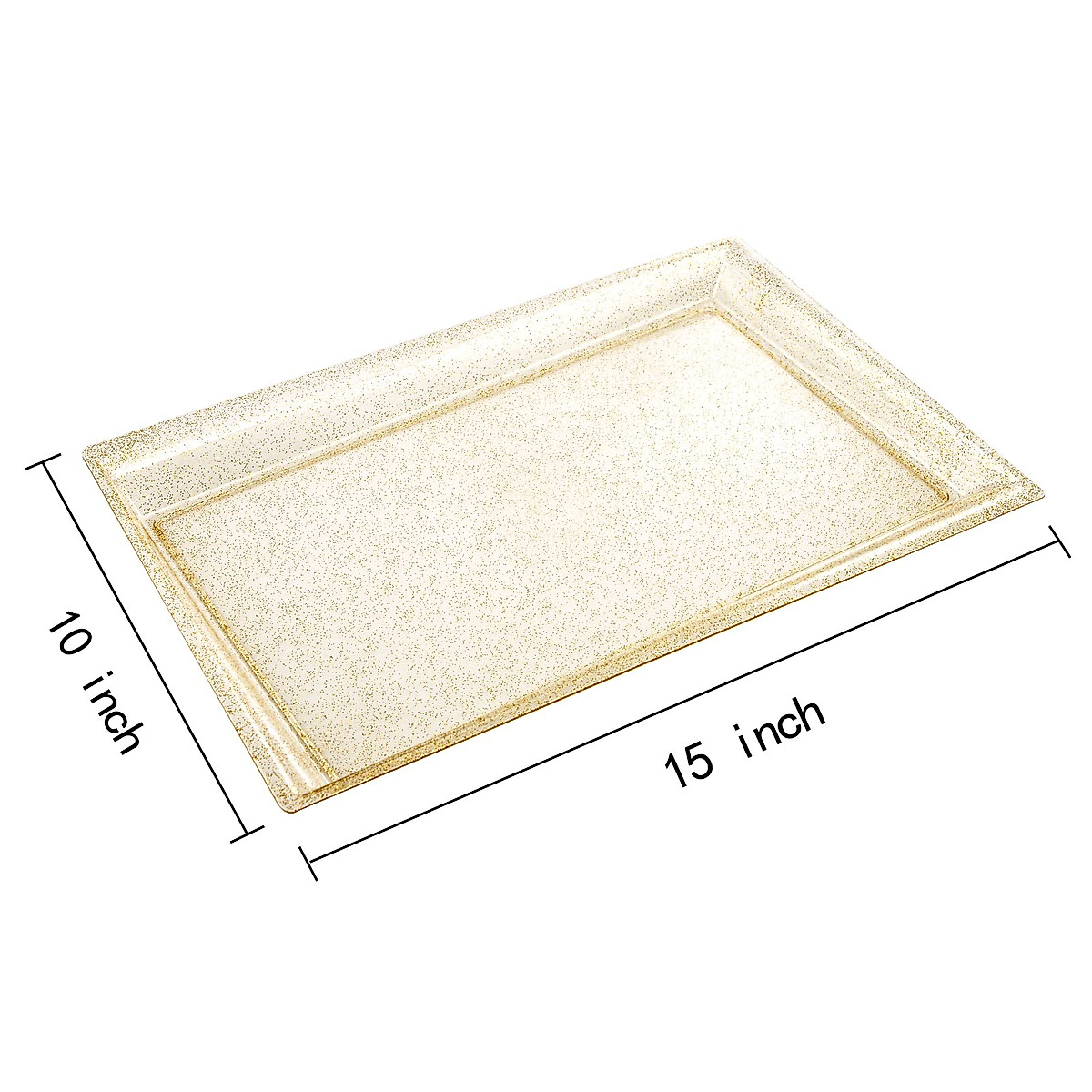 I00000 6 Pack Gold Glitter Plastic Serving Tray, 15" x 10" Crooked Food Trays, Clear Disposable Serving Platter for Parties, Weddings