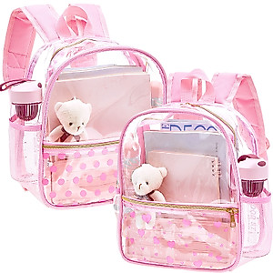2 Pcs Pink Clear Backpack Stadium Approved Backpack Set 12 x 12 x 6 Inch Transparent Mini Backpacks See Through Backpacks for Stadium, Concert, Sports, School