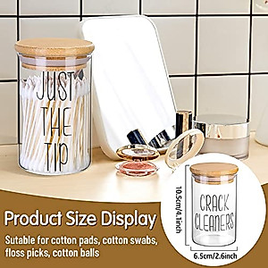 4 Pack Qtip Holder Glass Dispenser with Bamboo Lids for Bathroom Organization, Apothecary Jars for Cotton Ball Holder and Bathroom Canister Storage Great for Cotton Swabs, Balls, Floss, Bathroom Décor