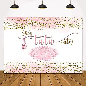 Lofaris 7x5ft Tutu Cute Backdrop for Girls Baby Shower Photography Background Golden Dots Girls Birthday Party Decorations Banner Blush Pink Glitter Ballet Shoes Tutu Photo Booth Props