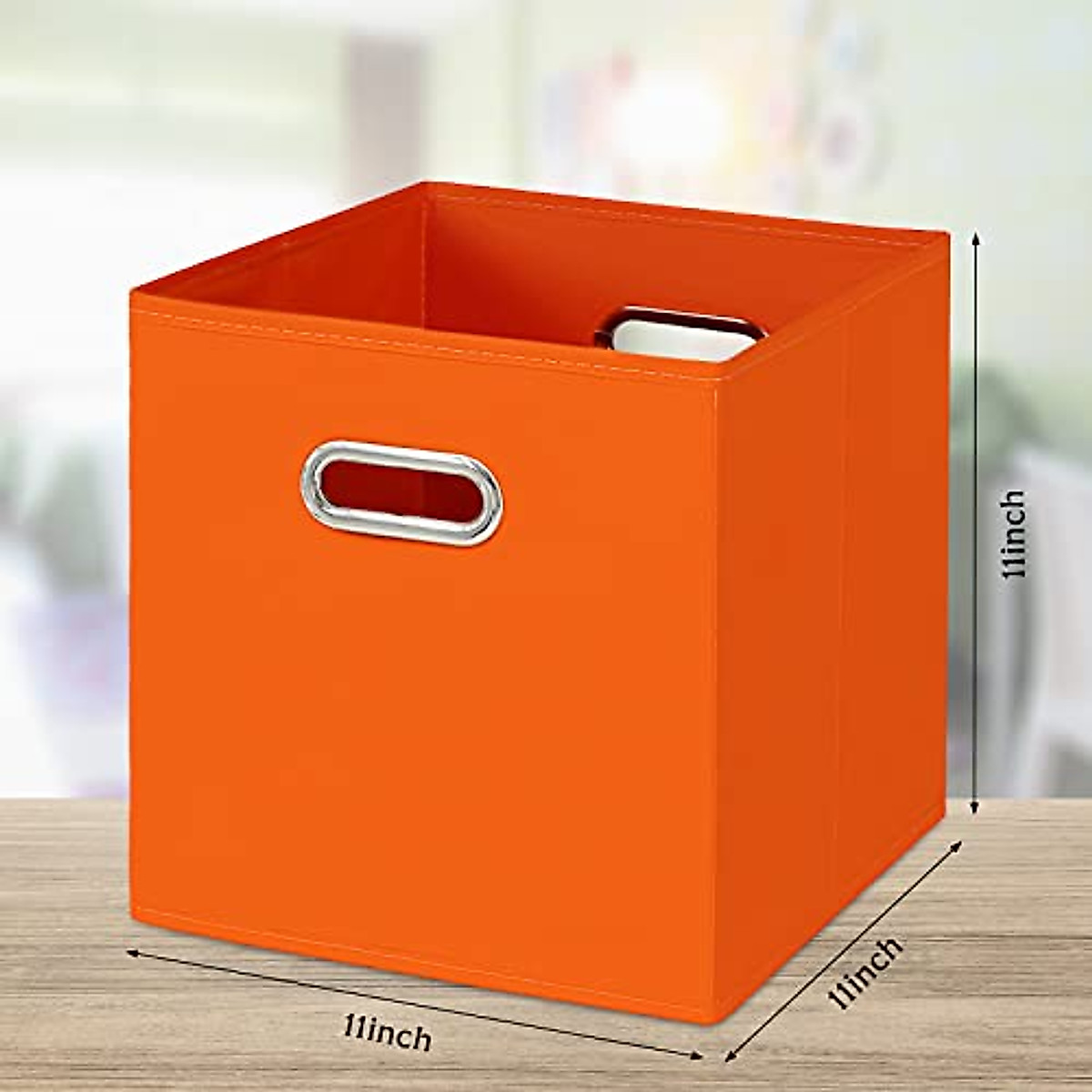 STOREONE 13 Inch Cube Organizer Bins ,Black Fabric Storage Bins，Foldable Storage Bins Basket with Dual Handles Fabric Organizer Bins and Storage Box，Set of 3,Orange