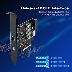 YEELIYA USB C PCIe Card SuperSpeed 10Gbps with 2 USB C and 2 Internal Port(Type-E,19 Pin USB 3.0 Header) PCI-E Expansion Cards PCI Express Front Panel Adapter for Desktop PC