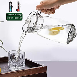 Hacaroa 2 Pack Clear Plastic Pitcher with Lid, 42 Oz Square Water Carafe with Handle, Iced Tea Pitcher Beverage Containers for Juice, Sangria, Lemonade, Heat-resistant, Shatter-proof