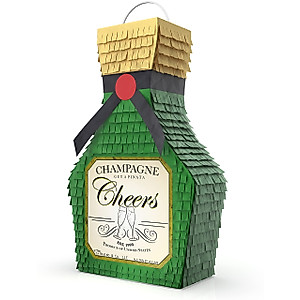 Champagne Piñata with Stick, 17X10 inches, Perfect for New Years 21st Birthday Decorations, Graduation, and Wedding Props. Fits party favor