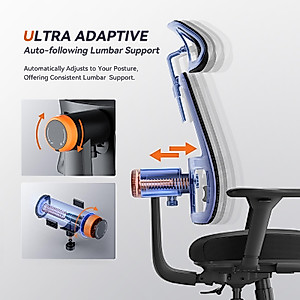 Newtral Ergonomic Office Chair, Home Office Desk Chair with Adaptive Lumbar Support, 4D Armrest, Adjustable Headrest, Mesh Back, Tilt Lock
