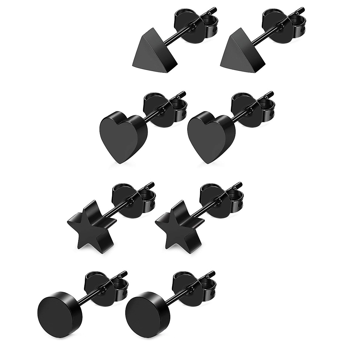 JOERICA 4 Pairs Heart Stainless Steel Stud Earrings for Women Star Earrings