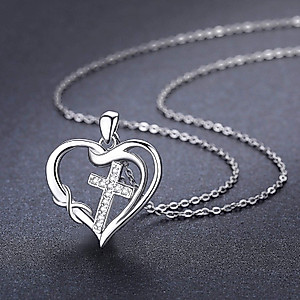 CUOKA MIRACLE Cross Necklace for Women 925 Sterling Silver Heart Infinity Pendant Faith Pendant Necklace Heart Cross Necklaces Jewelry Gift Mother Girlfriend Heart Necklace