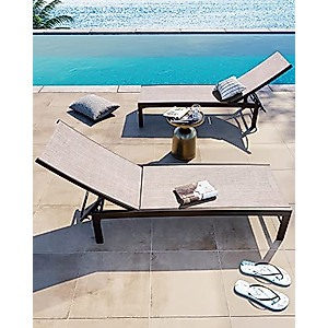 Crestlive Products Aluminum Adjustable Chaise Lounge Chair Outdoor Five-Position Recliner, Curved Design, All Weather for Patio, Beach, Yard, Pool (2PCS Beige)