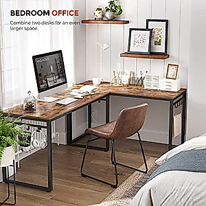 VASAGLE Computer Writing Desk, 55 Inch Office Study Table, Work from Home, with 8 Hooks, Metal Frame, Industrial, 55.1", Rustic Brown