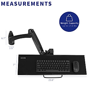 VIVO Sit-Stand 24 Inch Pneumatic Spring Keyboard and Mouse Tray Wall Mount, Counterbalance Height Adjustable Typing Platform, Ergonomic Tilt, Neutral Writing Position, Black, MOUNT-KB35A