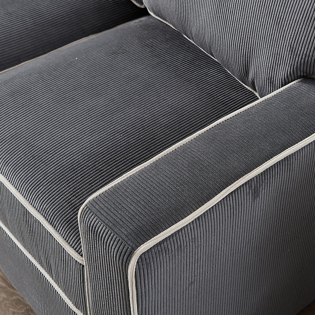 FANYE Gray 2 Accent Deep Cushions Seaters Plastic Legs Loveseat Double Couch with Storage, Modern Corduroy Upholstery Sofa Love Seat W/Square Armrest for Home Office Apartment Small Space Living Room