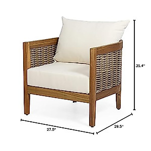 Christopher Knight Home Burchett Outdoor Acacia Wood Club Chairs with Cushions, Beige, Brown