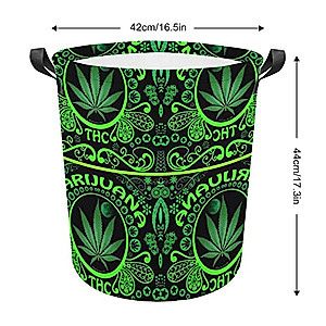 Green Leaf Weed Large Laundry Basket Hamper Bag Washing with Handles for College Dorm Portable