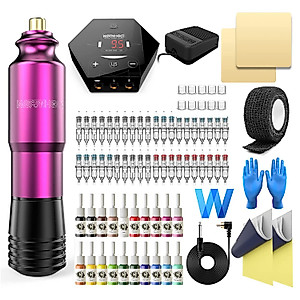 Wormhole Rotary Tattoo Machine Kit - 40 Cartridges, 20 Inks, Power Supply - Complete Professional Tattoo Pen Set for Beginners and Artists
