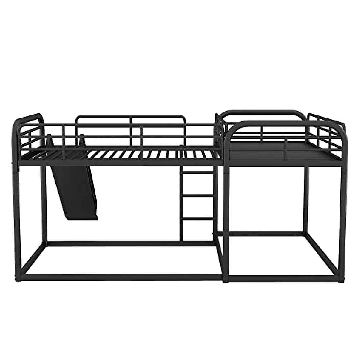 Lifeand Full and Twin Size L-Shaped Bunk Bed with Slide and Short Ladder, Black