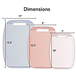 Neoflam Microban Protection Cutting Board 3 Piece Set, Stain & Odor/BPA Free, Reversable Board, Upgraded Larger Juice Groove, Non-Slip EZ Grip Handle, Dishwasher Safe, Pastel
