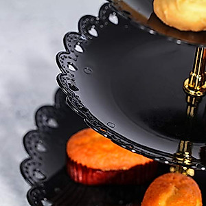 Black Round Plate 3 Tiered Serving Stand Tray Cake Stands Cupcake Holder Dessert Stand Table Decorations for Party Kids Birthday Tea Party Baby Shower