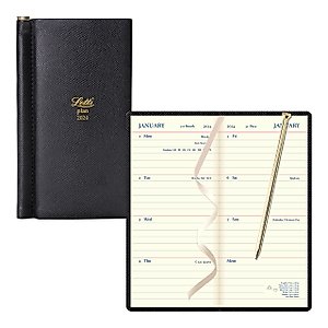 Letts of London Legacy Heritage Weekly/Monthly Planner, 12 Months, January to December, 2024, Slimline Pen, 6” x 3.375", Black (C081163-24)
