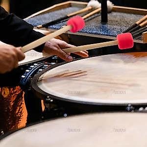 AUEAR, 2 Pack Bass Drum Mallets Sticks Red Foam Mallet with Wood Handle for Percussion