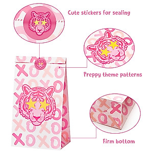 AellasNervalt 26Pcs Preppy Party Favor Bag with Stickers Y2k Hot Pink Smile Face Tiger Goodie Bags Paper Treat Bag Candy Gift Bags Supplies for Teen Girls Birthday Bachelorette Early 2000s Theme Party