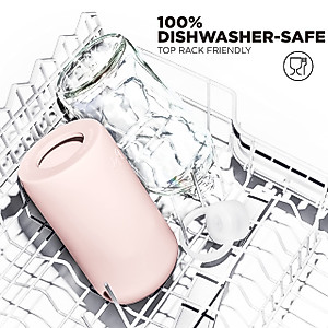 bkr Little Tutu Sip Kit Bundle - 16 oz/500ml Smooth Glass Water Bottle with Removable Silicone Sleeve and Carrying Loop + Set of 3 Soft Silicone Angled Straws + Straw Cap - Ballet Pale Peachy Pink