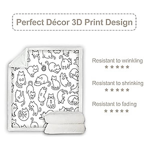 Sleepwish Cat Blankets for Cat Lovers Cute Cat Blanket for Girls Women Fleece Cat Sherpa Blanket Black and White Cat Print Blanket Fuzzy Cat Blanket Throw (50" X 60")