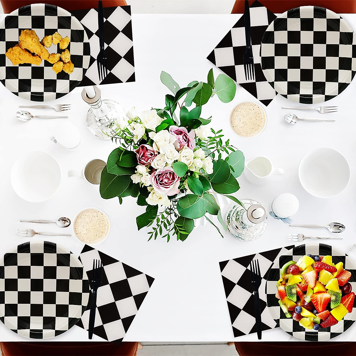 60Pcs Black and White Checkered Race Car Party Supplies,Racing Themed Tableware Set 7"Racing Dessert Paper Plates and Napkins,Fork for Kids Car Sports Race car Themed Birthday Party Decor (Car Set)