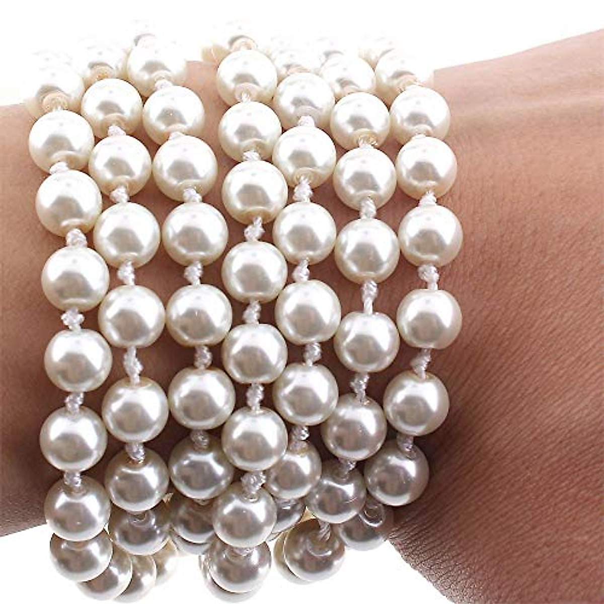 TUOKAY 1920s Pearls Beads Necklace for Women Pearls Strands, Fashion Imitation Faux Pearls Long Necklace Vintage Costume Jewelry Necklace 55 in. Diameter of Pearl 0.32 in. (Ivory)
