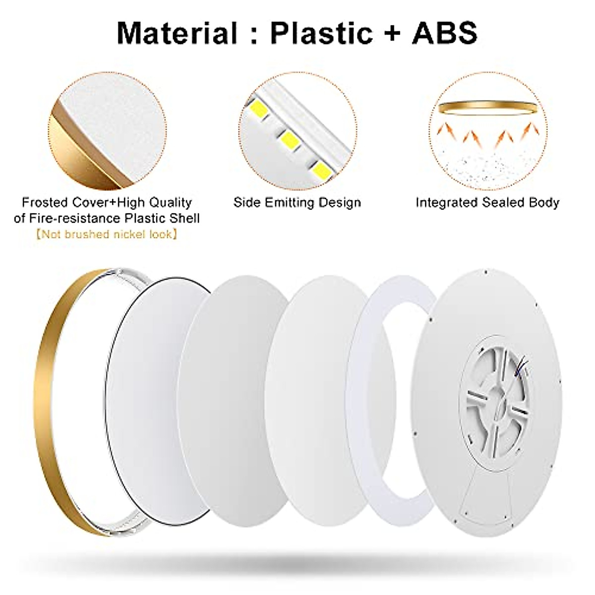 FLETERGIB 12 Inch Gold LED Ceiling Light, 3000K Warm White, 24W Gold Flush Mount Ceiling Light, 3200LM Round Low Profile Ceiling Lights for Bedroom, Living Room, Dining Room